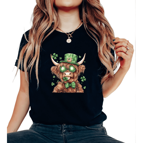 Black Print Tshirt Graphic Tees Shirts with St Patricks Day Highland ...