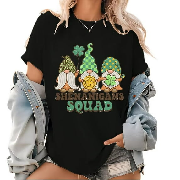 Black Print Tshirt Graphic Tees St Patricks Day Gnomes Shenanigans ...