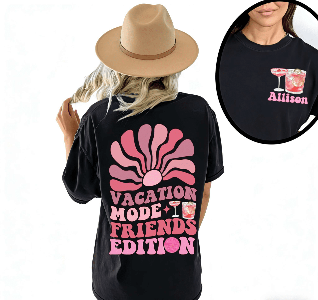 Black Print Tshirt Graphic Tees Vacation Mode Friends Edition Shirts ...