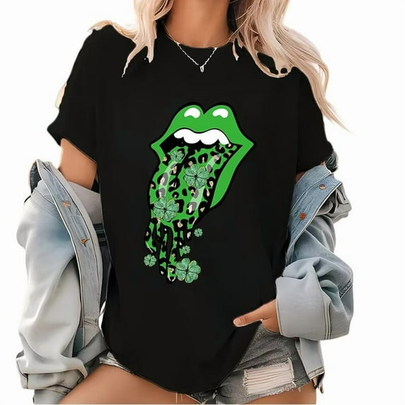 Black Print Tshirt Graphic Tees with St Patricks Day Rolling Stone ...