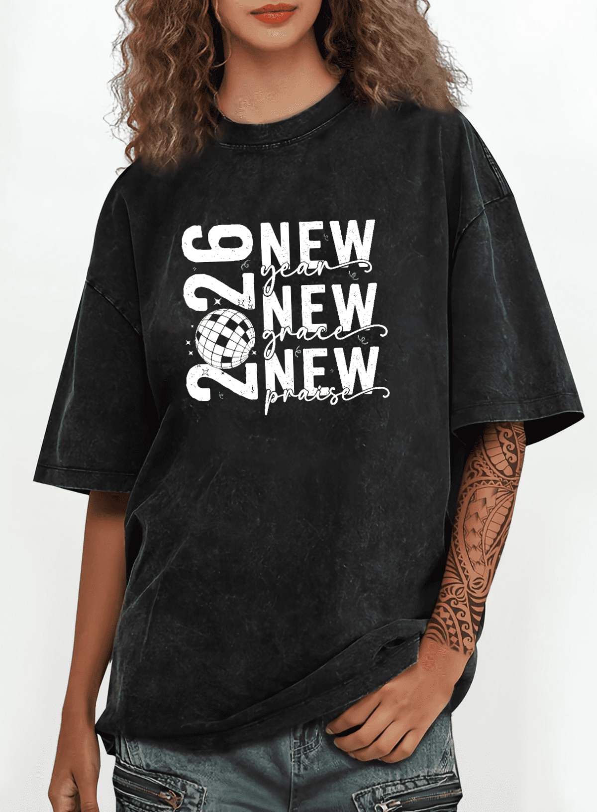 Black Print Tshirt Lightweight decorated with Globe 2026 New Goals New ...