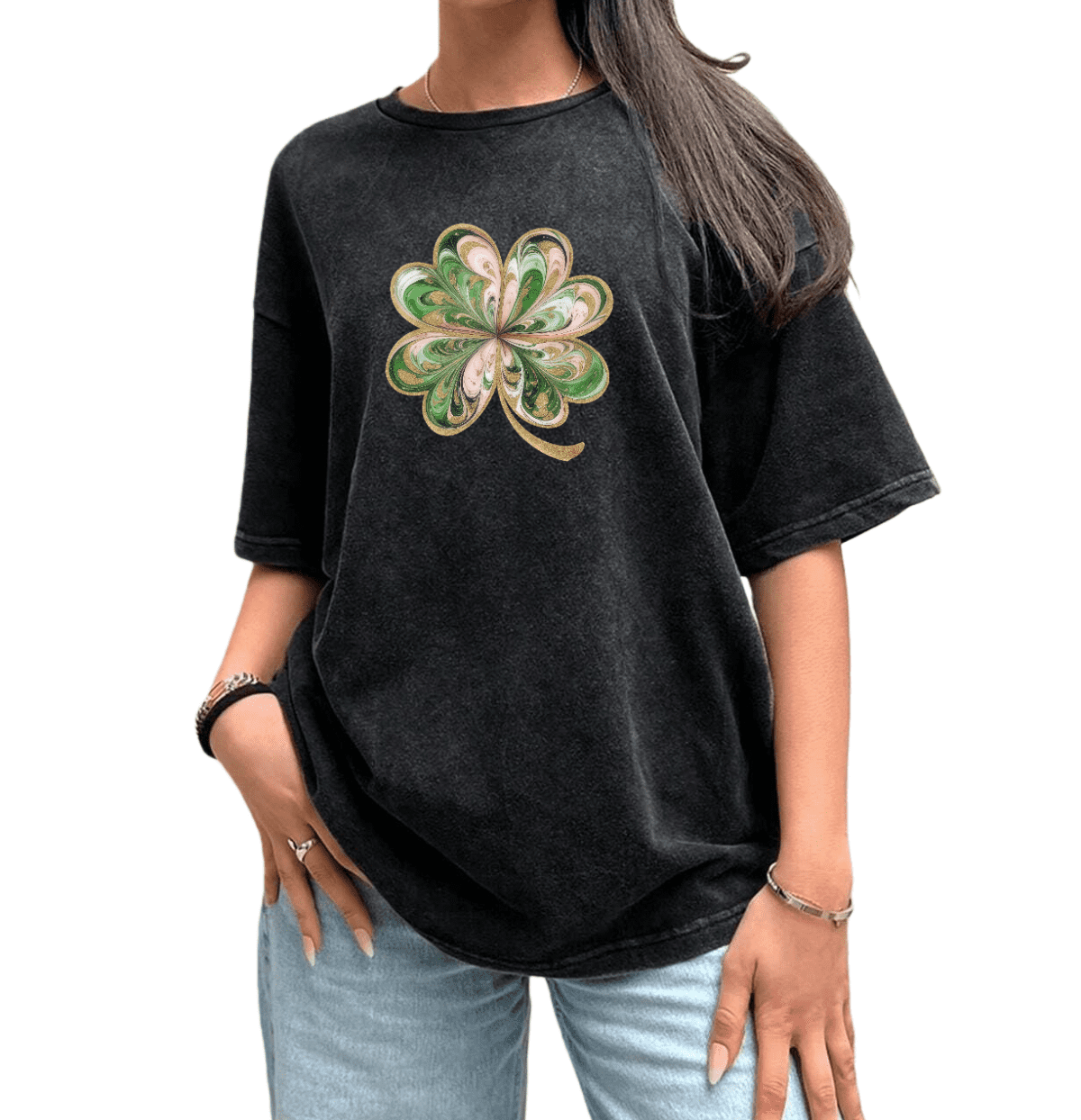 Black Print Tshirt St Patricks Day Graphic Tees Pink Green Gold Four ...