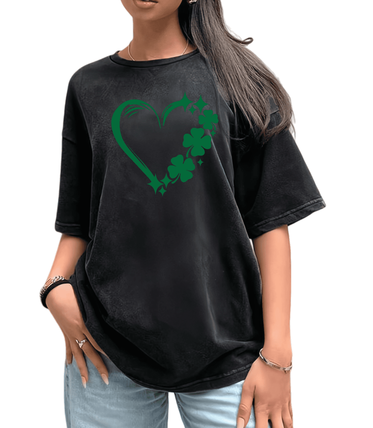 Black Print Tshirt St Patricks Day Graphic Tees Sparkle Star Four Leaf ...