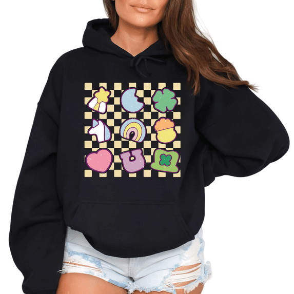 Black Print hoodie Graphic Sweatshirt S-2XL Lucky Charm Clover Design ...