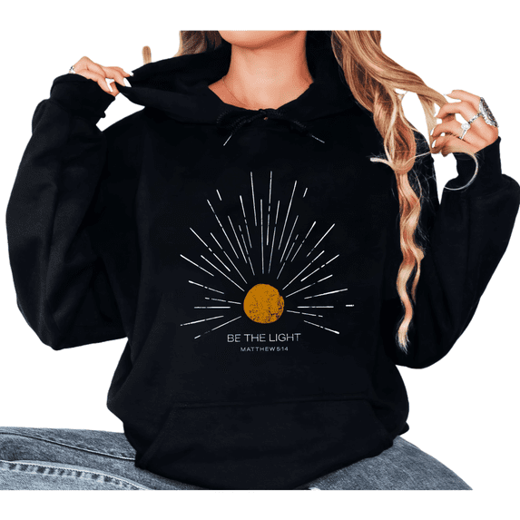 Black Print hoodie Graphic Sweatshirt Yellow Sun Burst BE THE LIGHT ...