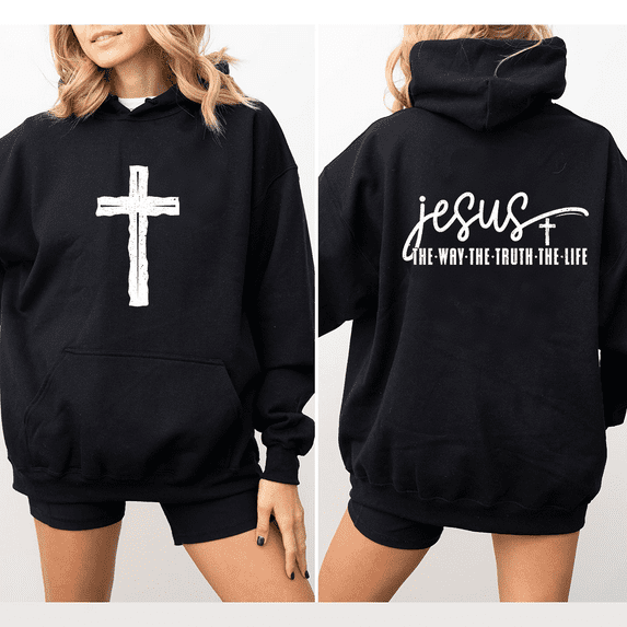 Black Print hoodie Sweatshirt Graphic Cross Jesus The Way The Truth The ...