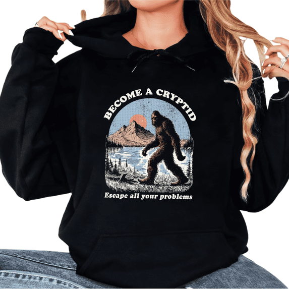 Black Print hoodie Sweatshirt Graphic Sweatshirt Become A Cryptid ...