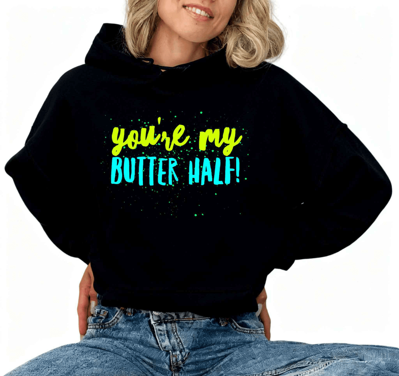 Black Print hoodie Sweatshirt Graphic Sweatshirt Cotton Yellow Teal You ...