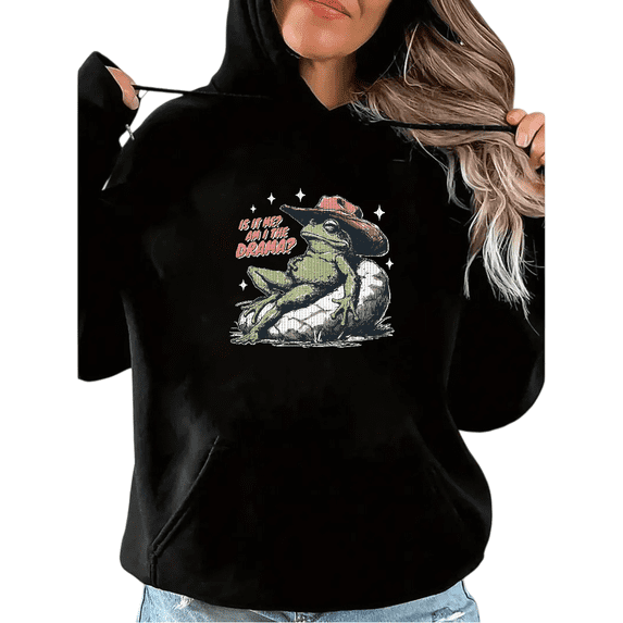 Black Print hoodie Sweatshirt Graphic Sweatshirt Cowboy Frog Is It Me ...