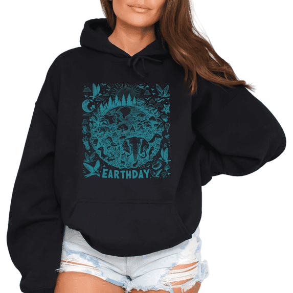 Black Print hoodie Sweatshirt Graphic Sweatshirt Earth Day Wildlife ...