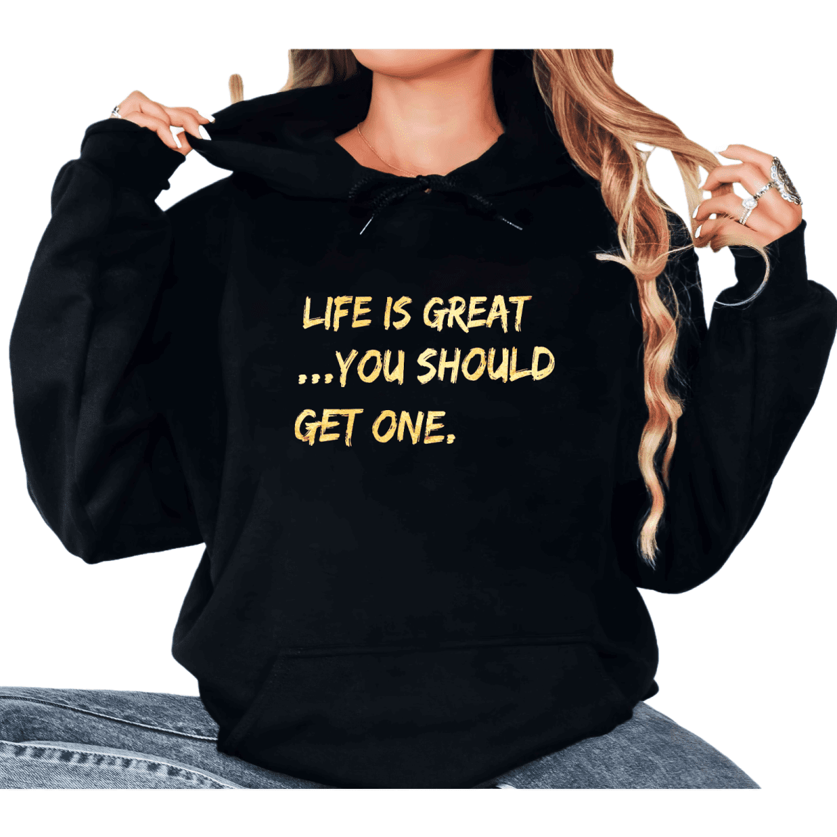 Black Print hoodie Sweatshirt Graphic Sweatshirt Loose Gold Life Is ...