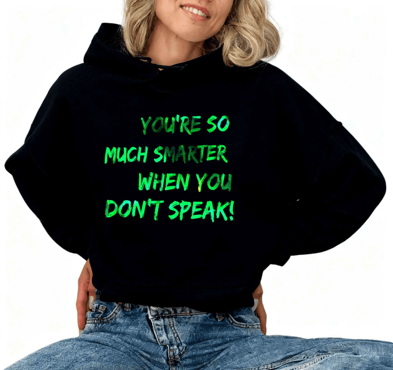 Black Print hoodie Sweatshirt Graphic Sweatshirt Loose Neon Green Print ...