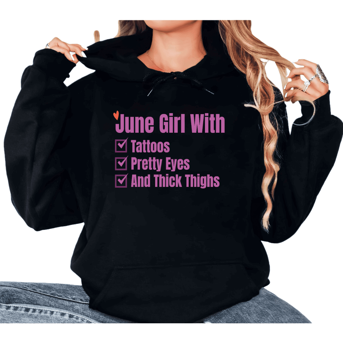 Black Print hoodie Sweatshirt Graphic Sweatshirt Loose Pink June Girl ...