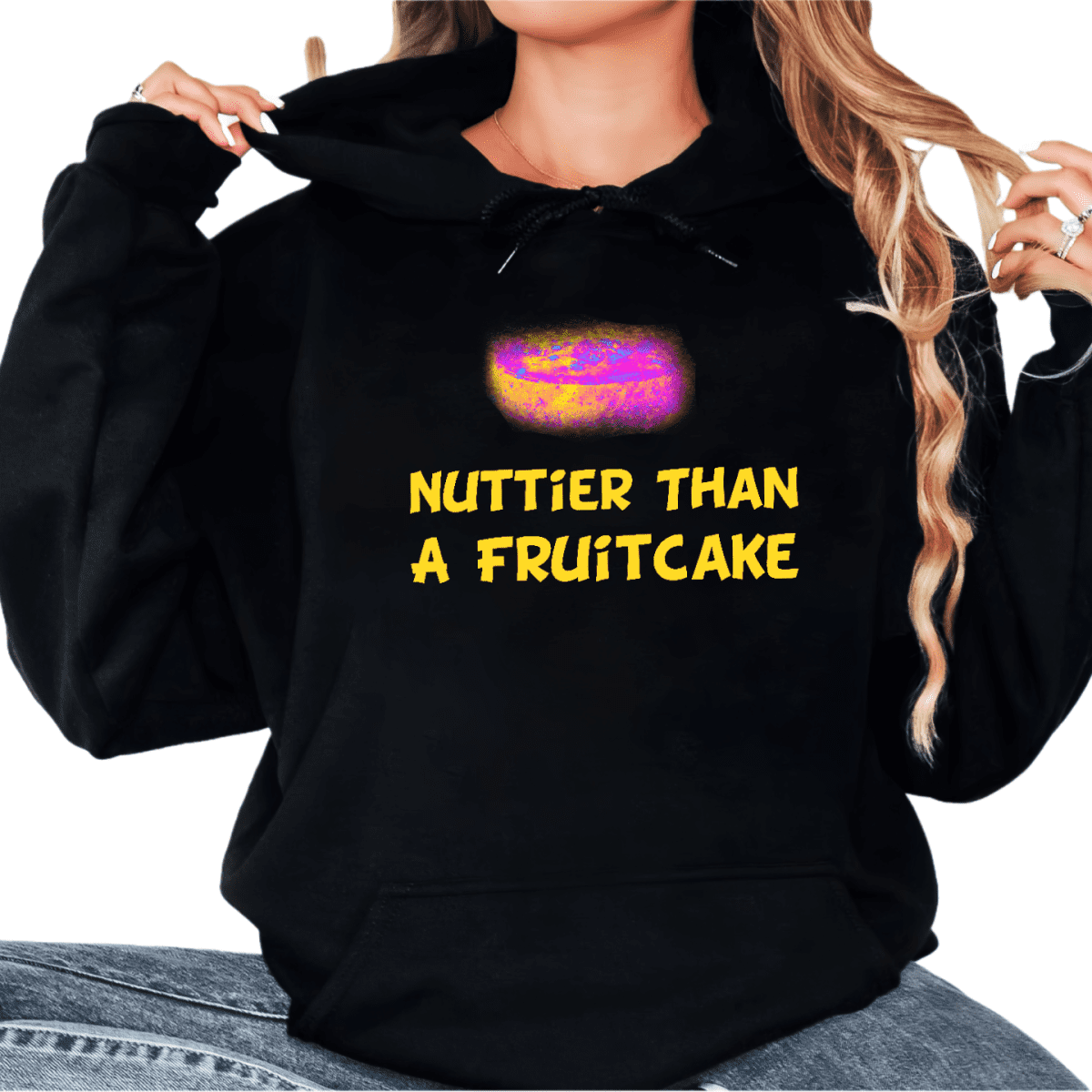 Black Print hoodie Sweatshirt Graphic Sweatshirt Loose Yellow Pink ...