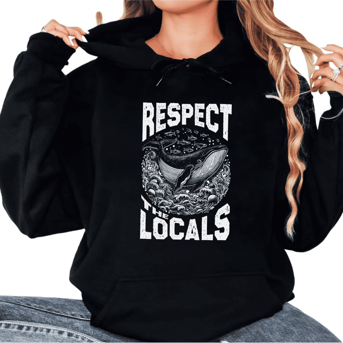 Black Print hoodie Sweatshirt Graphic Sweatshirt Respect The Locals ...
