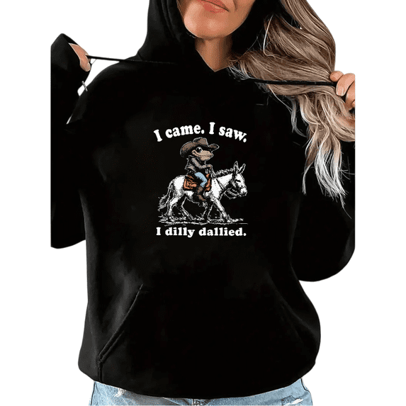 Black Print hoodie Sweatshirt Graphic Sweatshirt Retro Cowboy Frog I ...