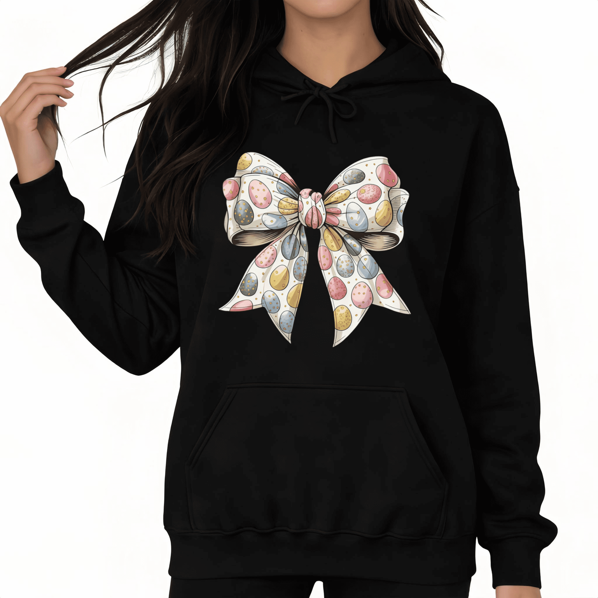 Black Print hoodie Sweatshirt Graphic Sweatshirt S-2XL Easter Egg Bow ...