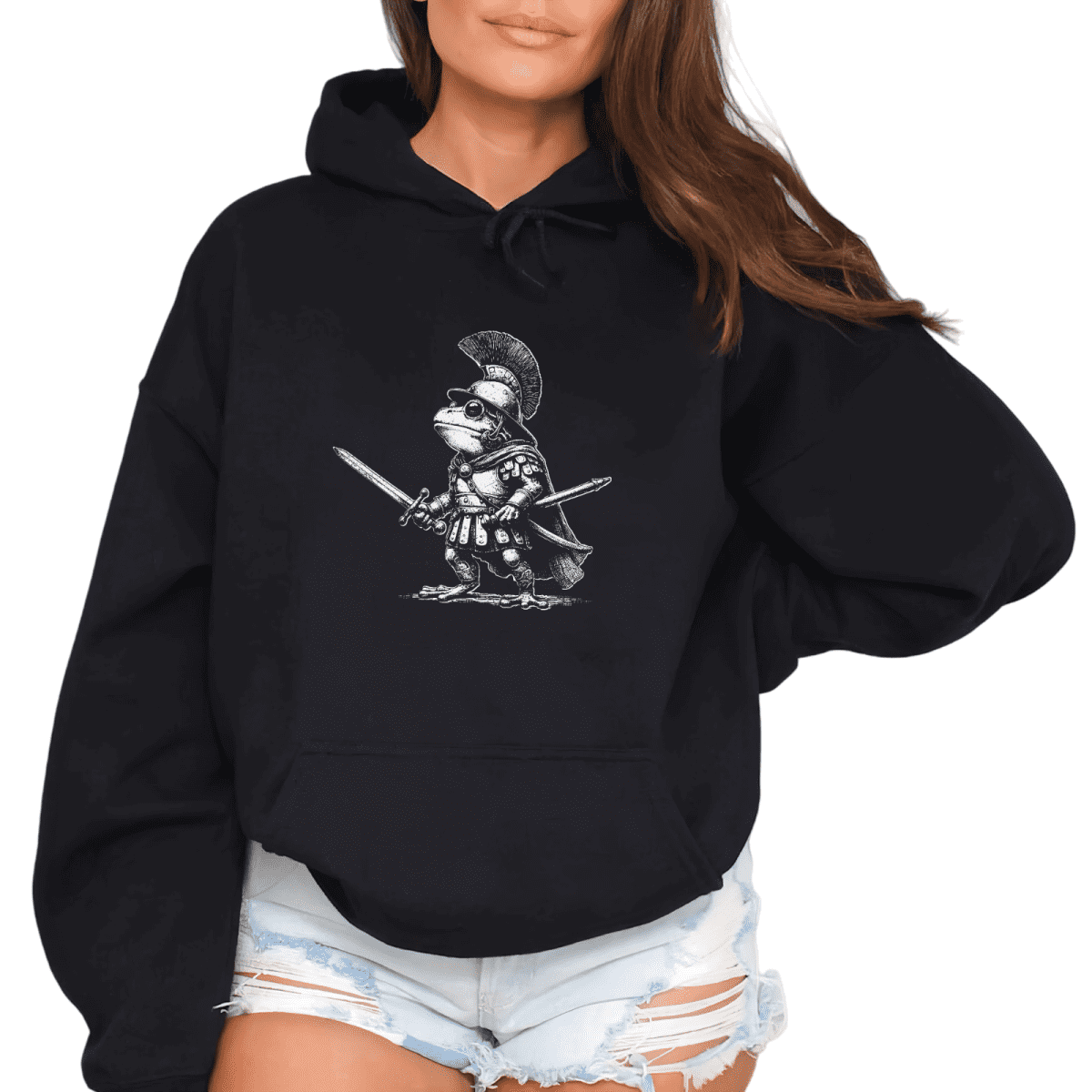 Black Print hoodie Sweatshirt Graphic Sweatshirt Spartan Frog Knight ...