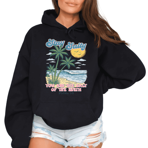 Black Print hoodie Sweatshirt Graphic Sweatshirt Stay Salty Beach Retro ...