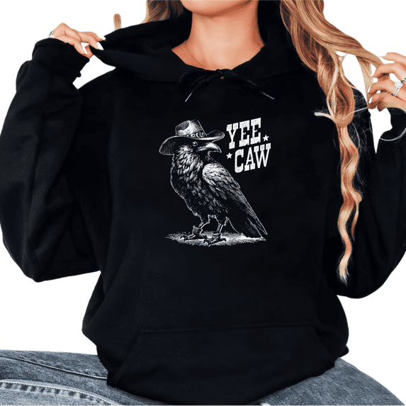 Black Print hoodie Sweatshirt Graphic Sweatshirt Yee Caw Crow In Cowboy ...
