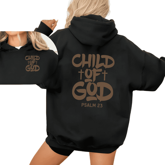 Black Print hoodie brown Graphic Sweatshirt S-2XL Child Of God Psalm 23 ...