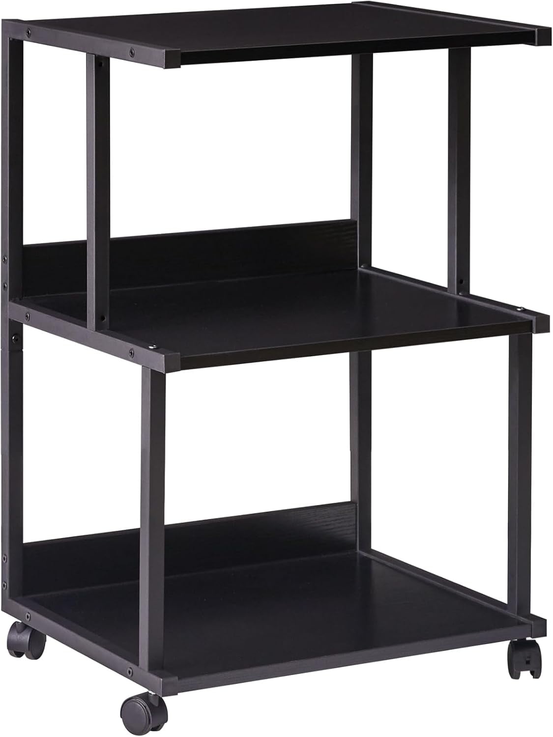 Black Printer Stand with Storage Shelf,3 Tier Printer Table with Wheels ...