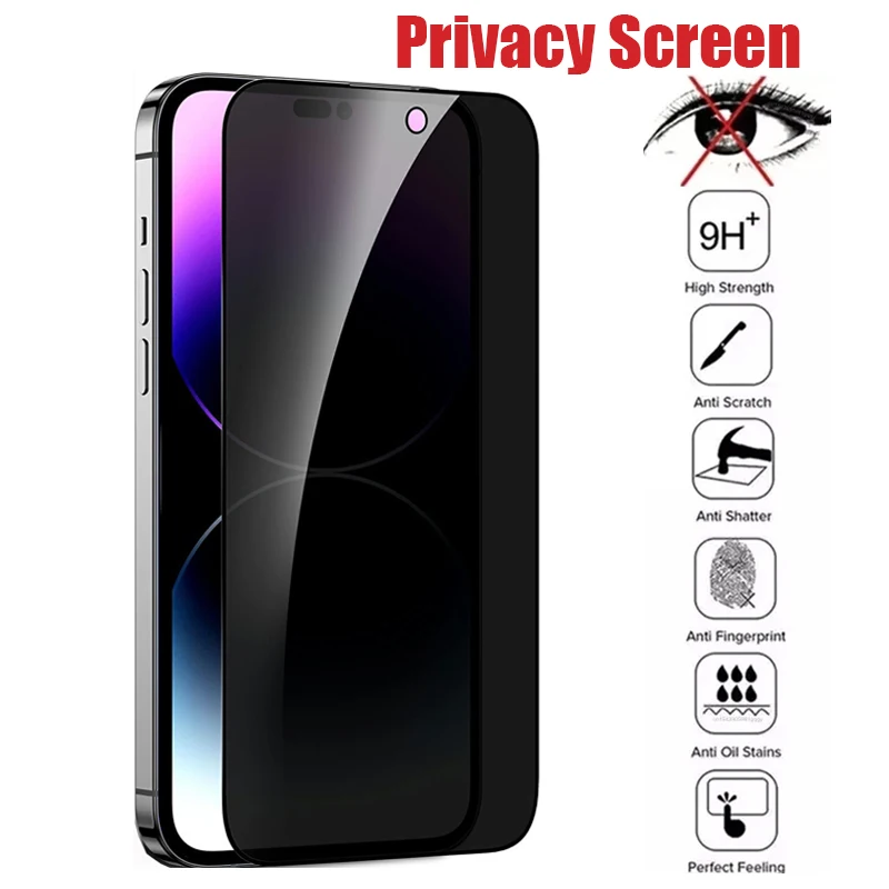 Black Privacy Screen For iPhone 11 12 13 14 15 Pro XR XS Max Protective ...