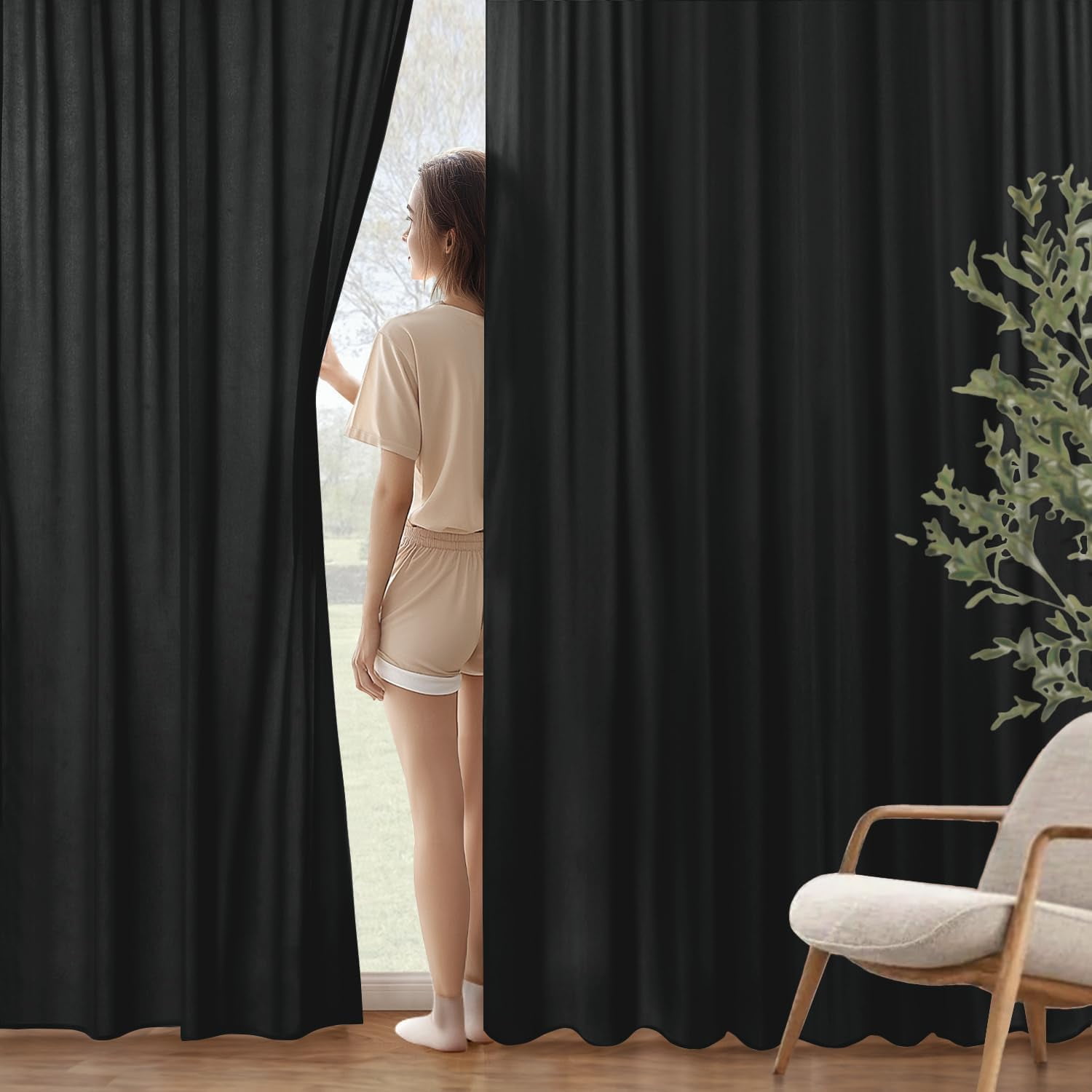 Black Privacy Sheer Curtains Light Filtering Semi Sheer Drapes 96 ...