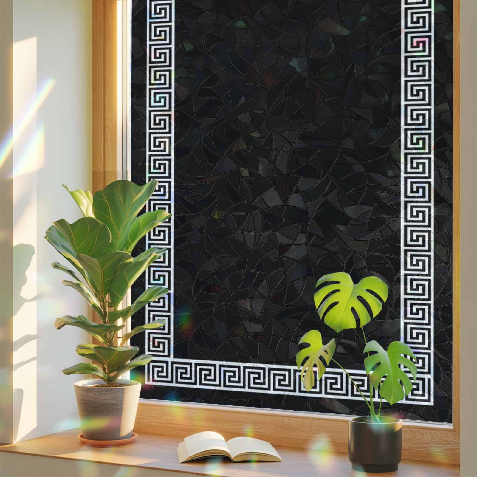 Black Privacy Window Film, Decorative Stained Glass Window Film, Modern ...