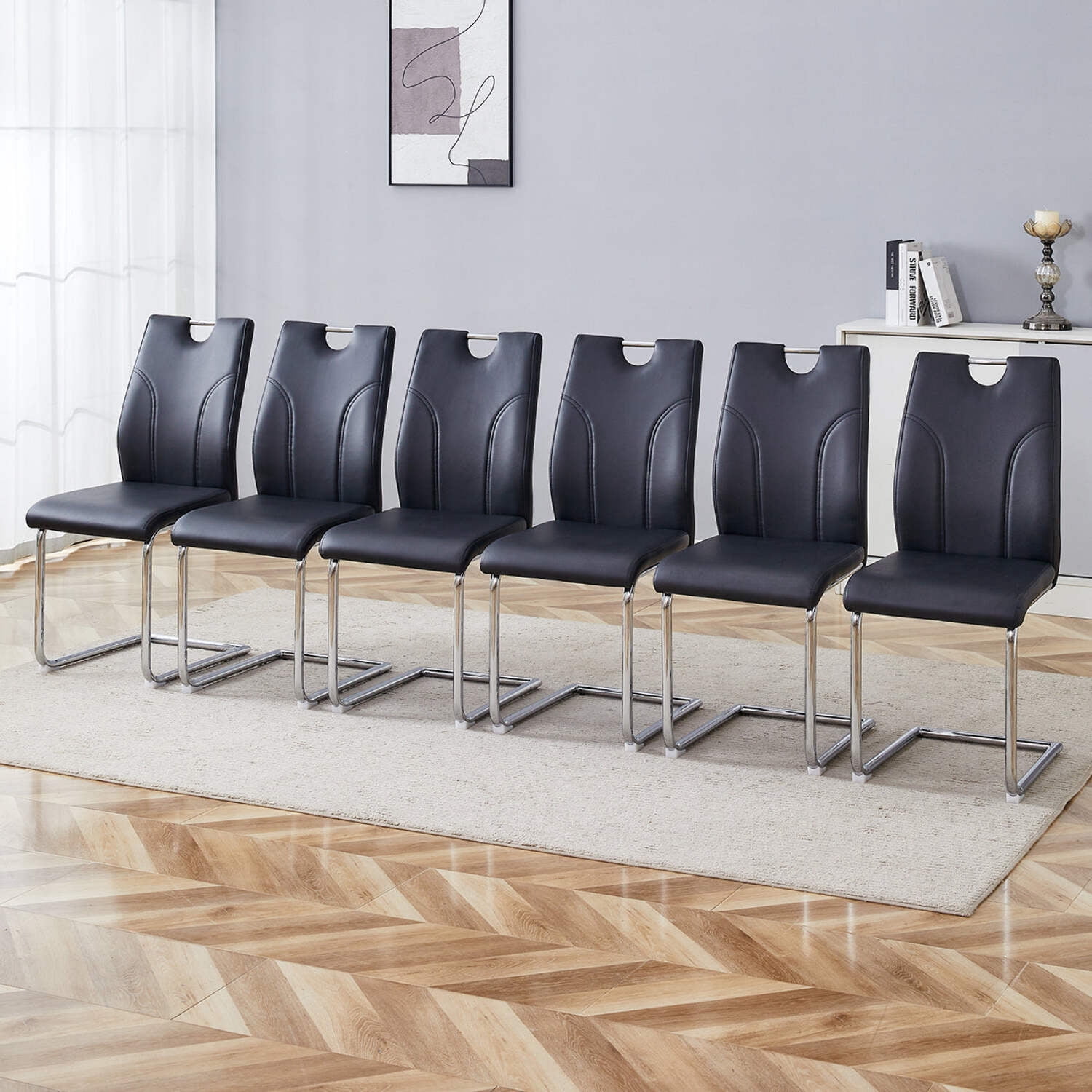 Black Pu Dining Chair Set.Uniquely Designed Black Dining Chairs. Pu ...