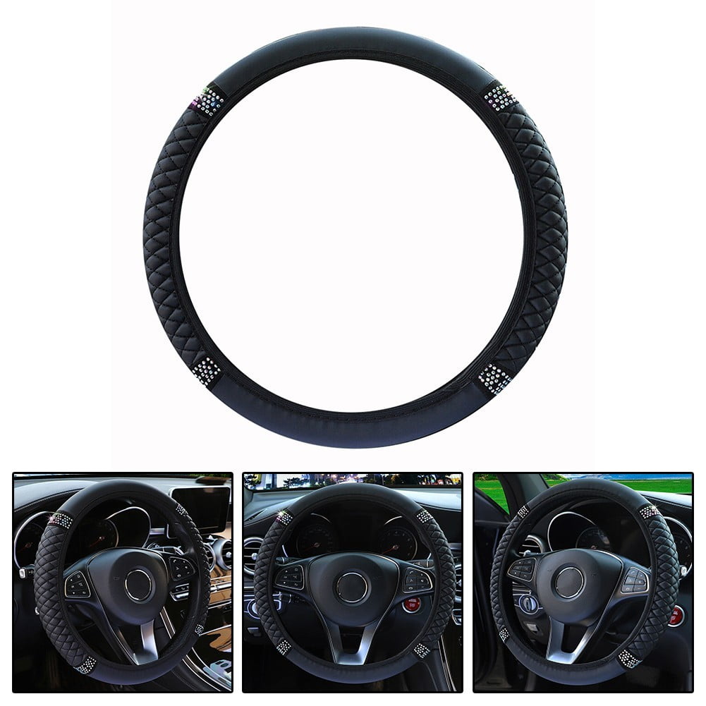 Black PU Leather Diamond Car Steering Wheel Cover Protector 15\"/38cm ...