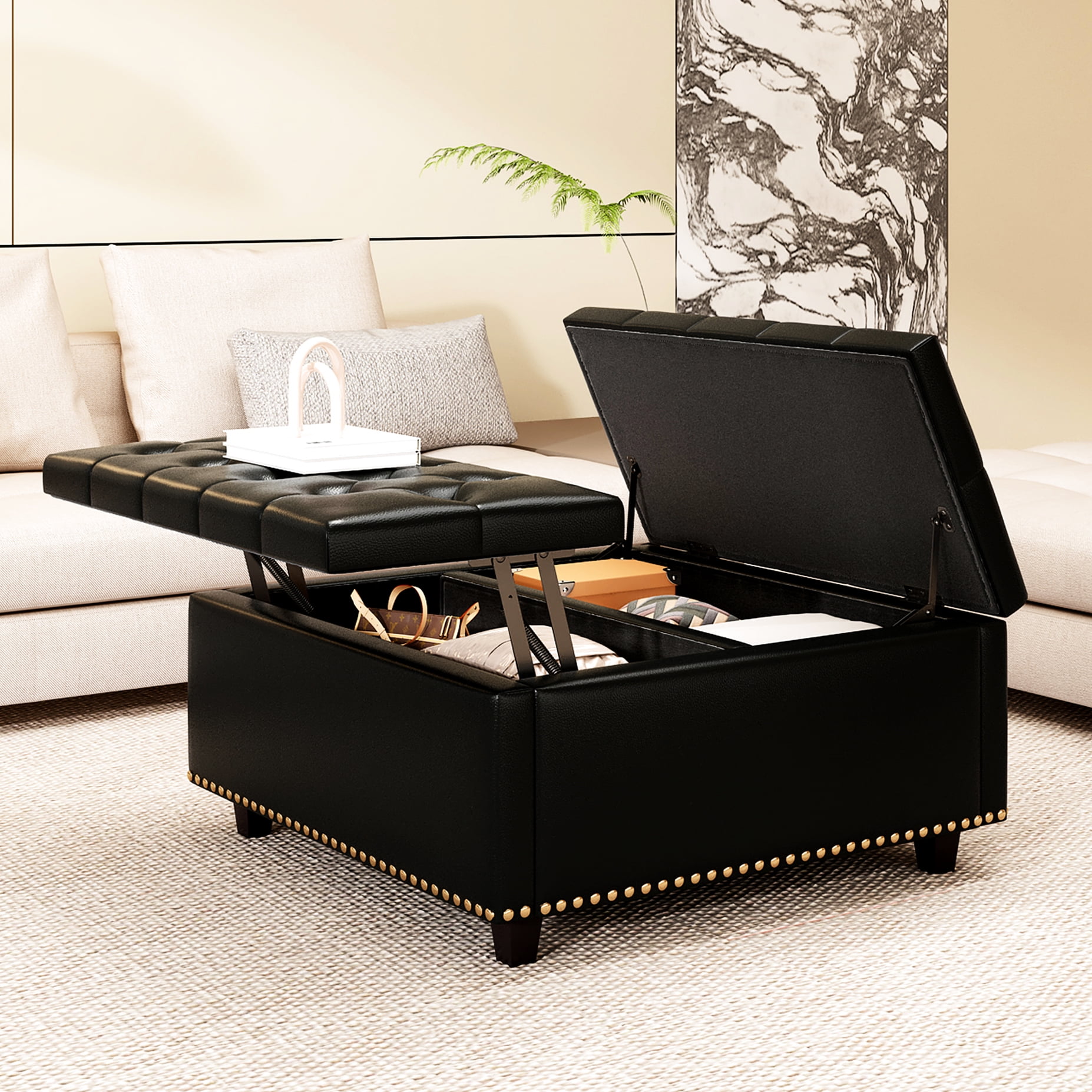 Black Pu Leather Footrest With Spacious Interior, Ergonomic And ...