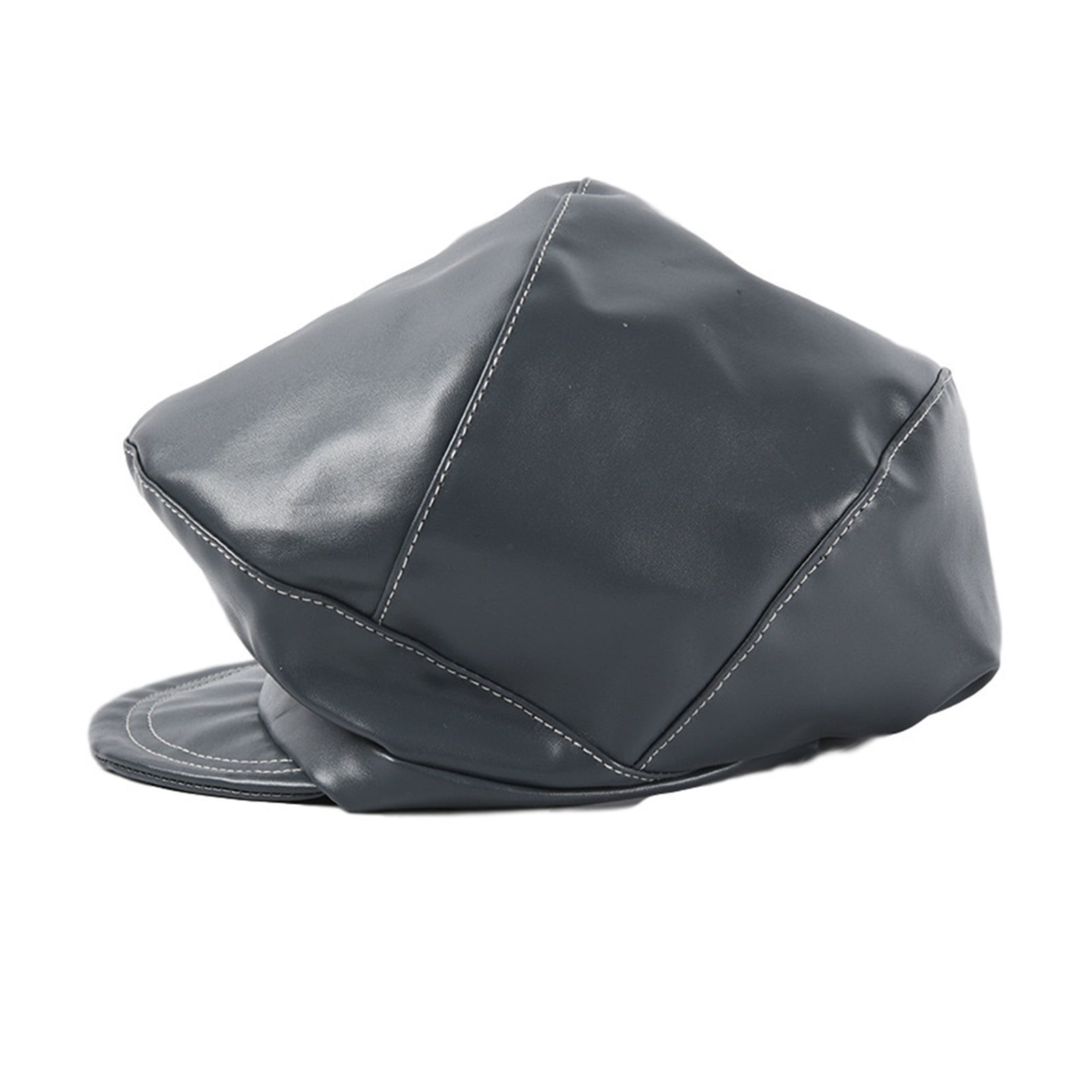 Black Pu Leather Octagonal Cap Hats For Women Beret Hat Designer Brand ...