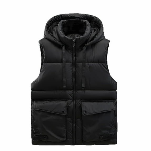 Black Puffer Vest for Men Sleeveless Zipper Down Vest Quilted ...