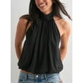 Black Puffy Halter Neck Sleeveless Crop Top Loose Flowy Vest For Summer ...