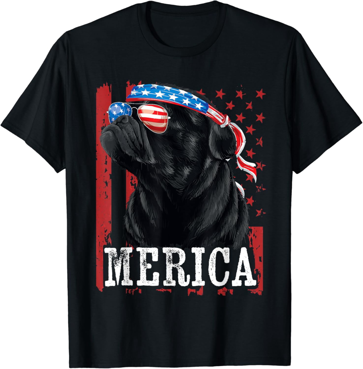 Black Pug 4Th Of July Dog Mom Dog Dad Merica Usa Flag T Shirt - Walmart.com
