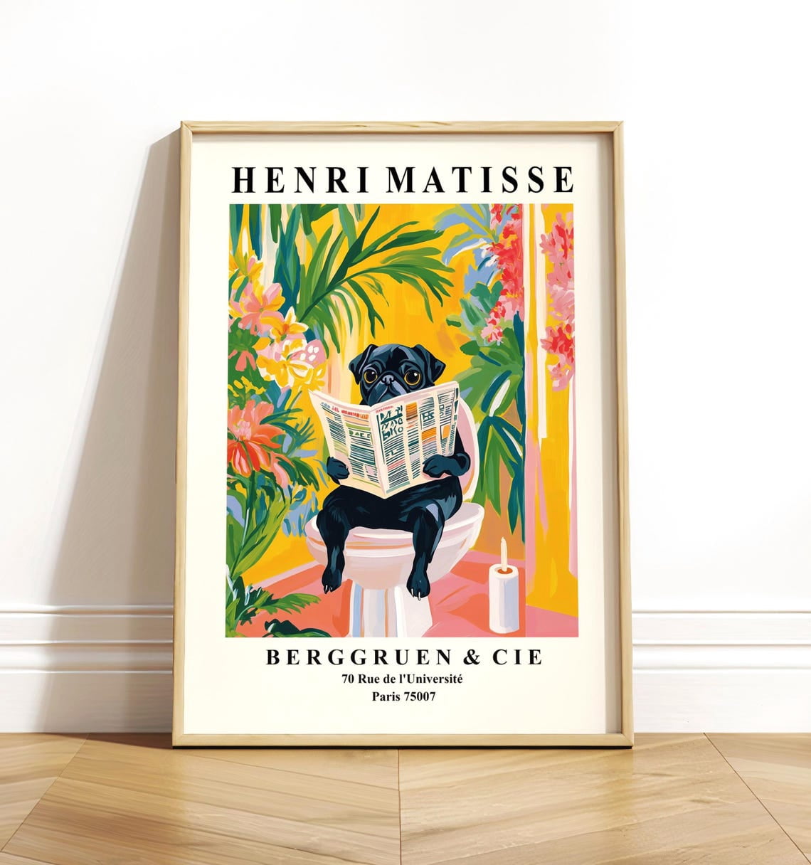 Black Pug Bathroom Mid Century Modern Wall Art, Unframed Paper Poster ...