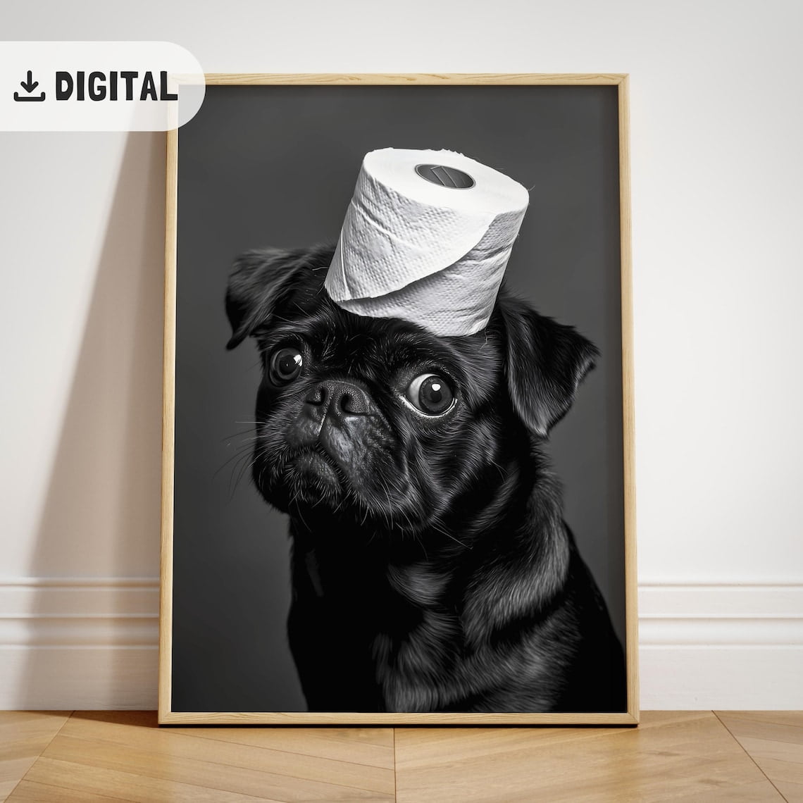 Black Pug Bathroom Poster, Dog Wall Art, Pugful Wc Decor, Unframed ...