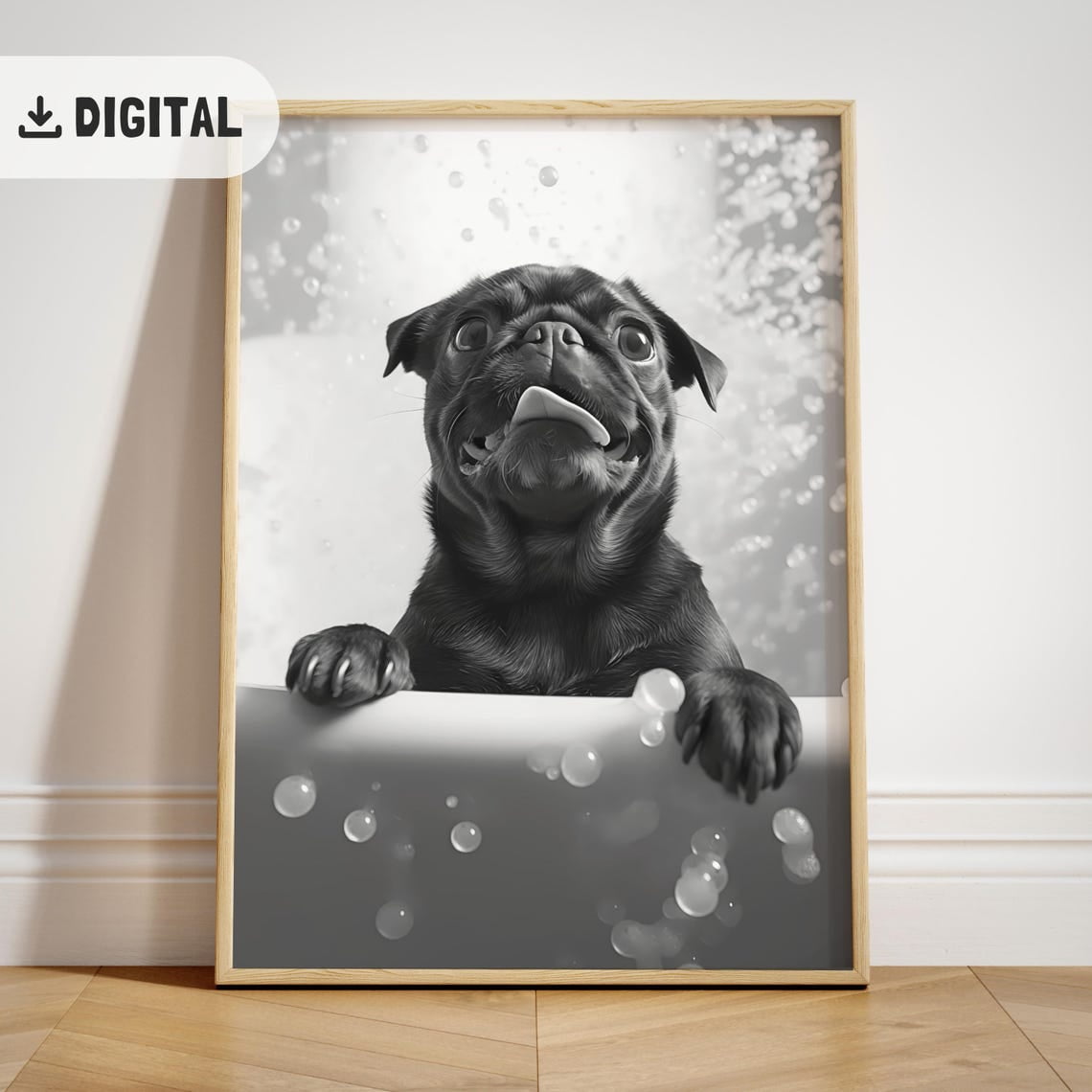 Black Pug Bathroom Wall Art Quirky Dog Bathroom Decor Pug In Bubble ...