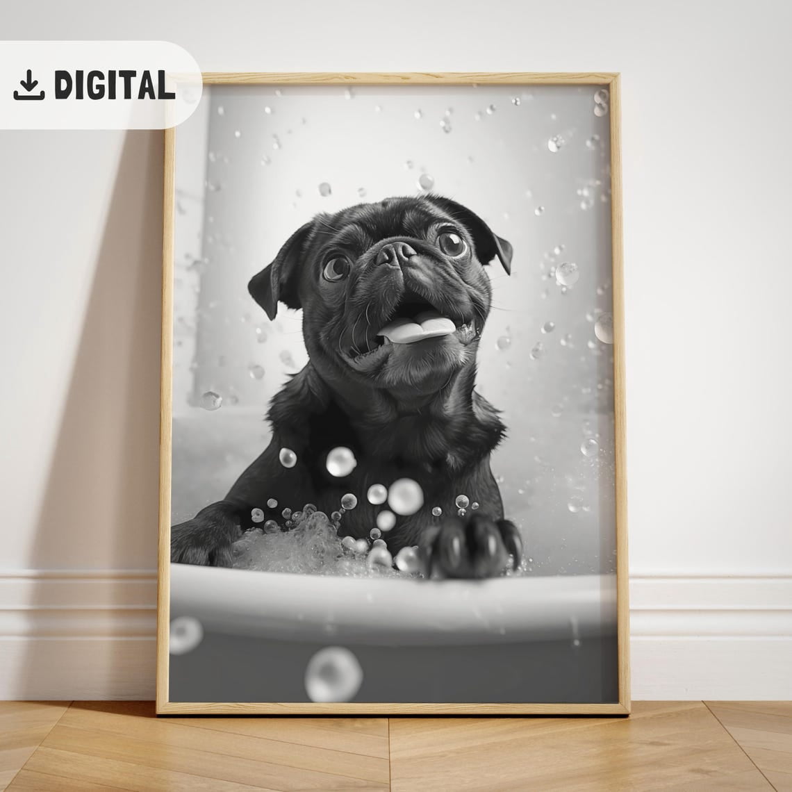 Black Pug Bathroom Wall Art Trendy Dog Bathroom Decor Pug In Bubble ...