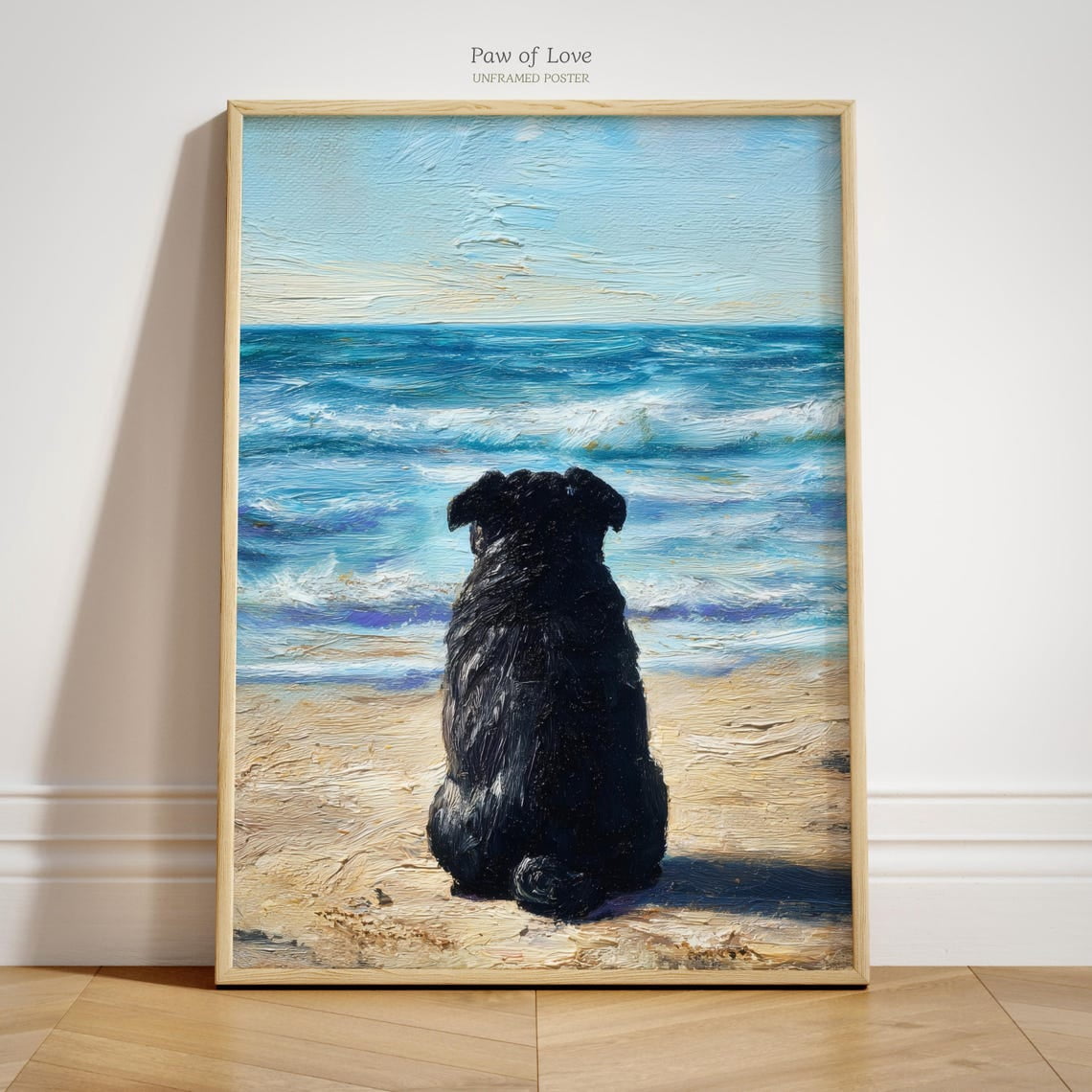 Black Pug Beach Summer Painting Coastal Pug Dog Memorial Graphic Poster ...
