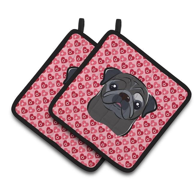 Black Pug Hearts Pair of Pot Holders - Walmart.com