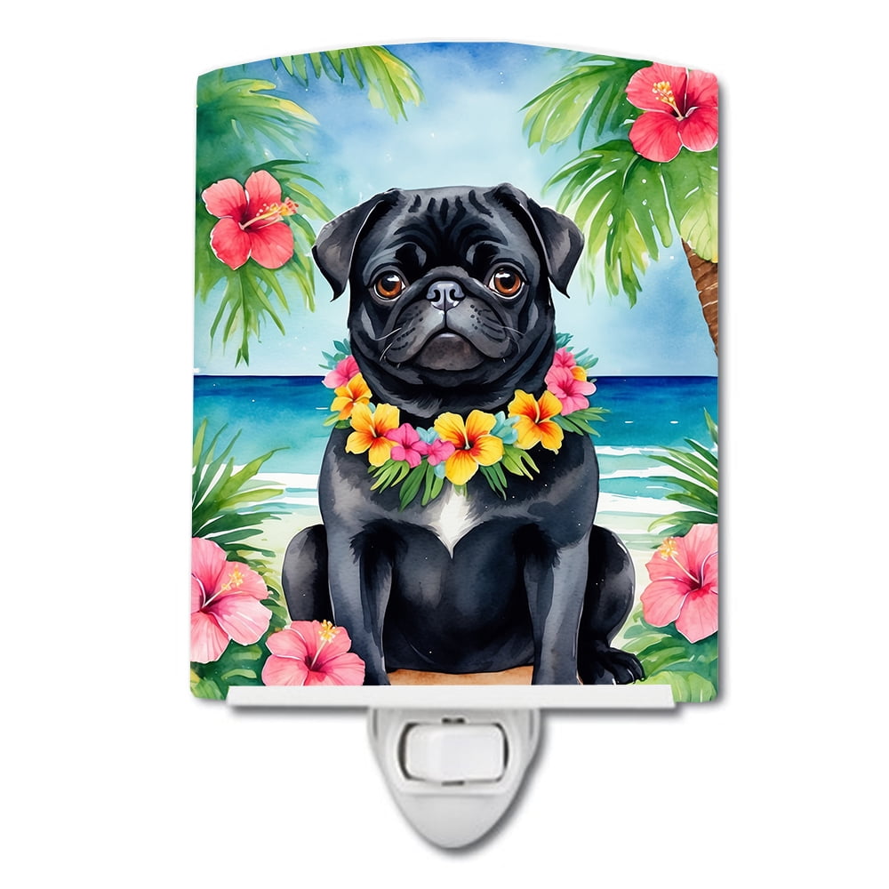 Black Pug Luau Ceramic Night Light 4 in x 6 in - Walmart.com