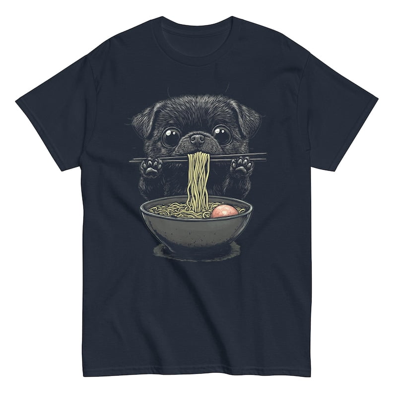 Black Pug Ramen T-Shirt, Cute Noodle Dog Graphic Tee, Funny Food Lover ...