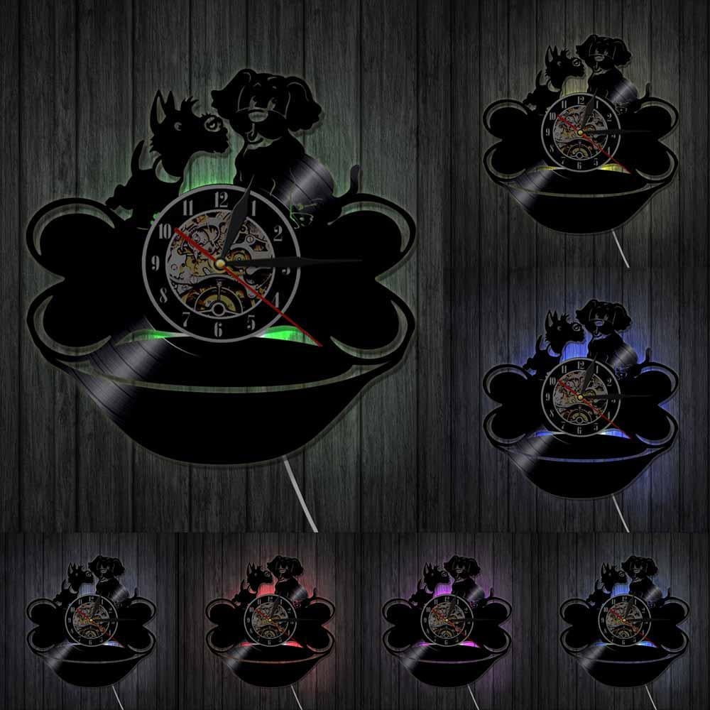 Black Pugs with Bone Wall Clock Puppies Vinyl Record Wall Clock Doggy ...