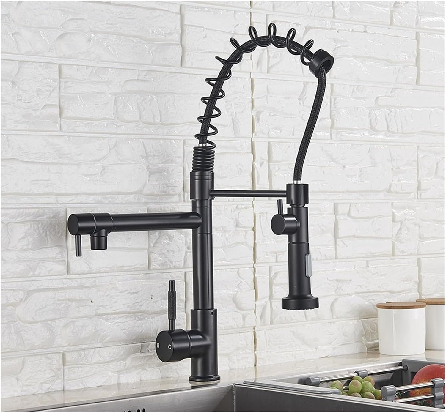 Black Pull Down Brass Kitchen Sink Faucet Hot Cold Water Mixer Crane ...