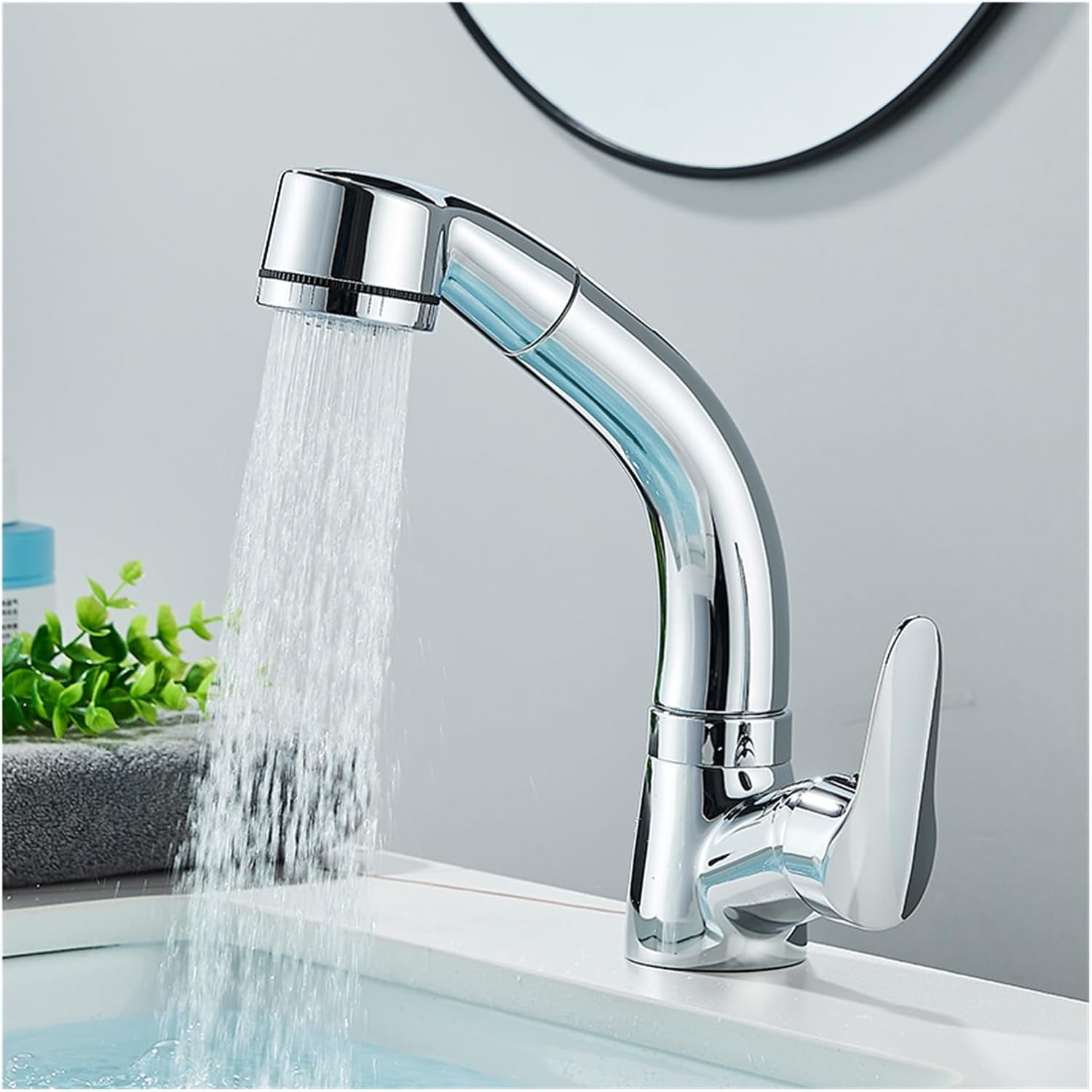 Black Pull Out Bathroom Basin Sink Faucet Hot Cold Water Mixer Tap 360 ...