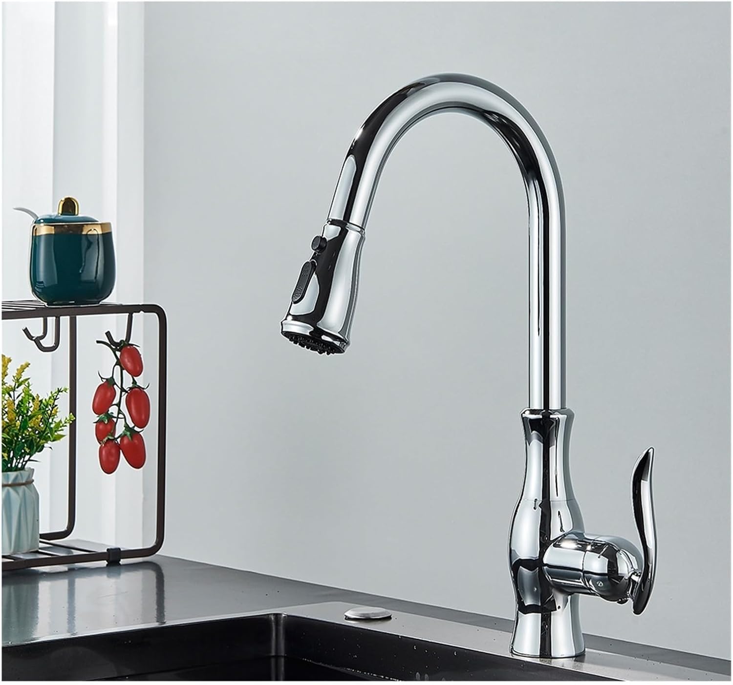 Black Pull Out Kitchen Faucet 360 Rotation Single Handle Hot&Cold Mixer ...