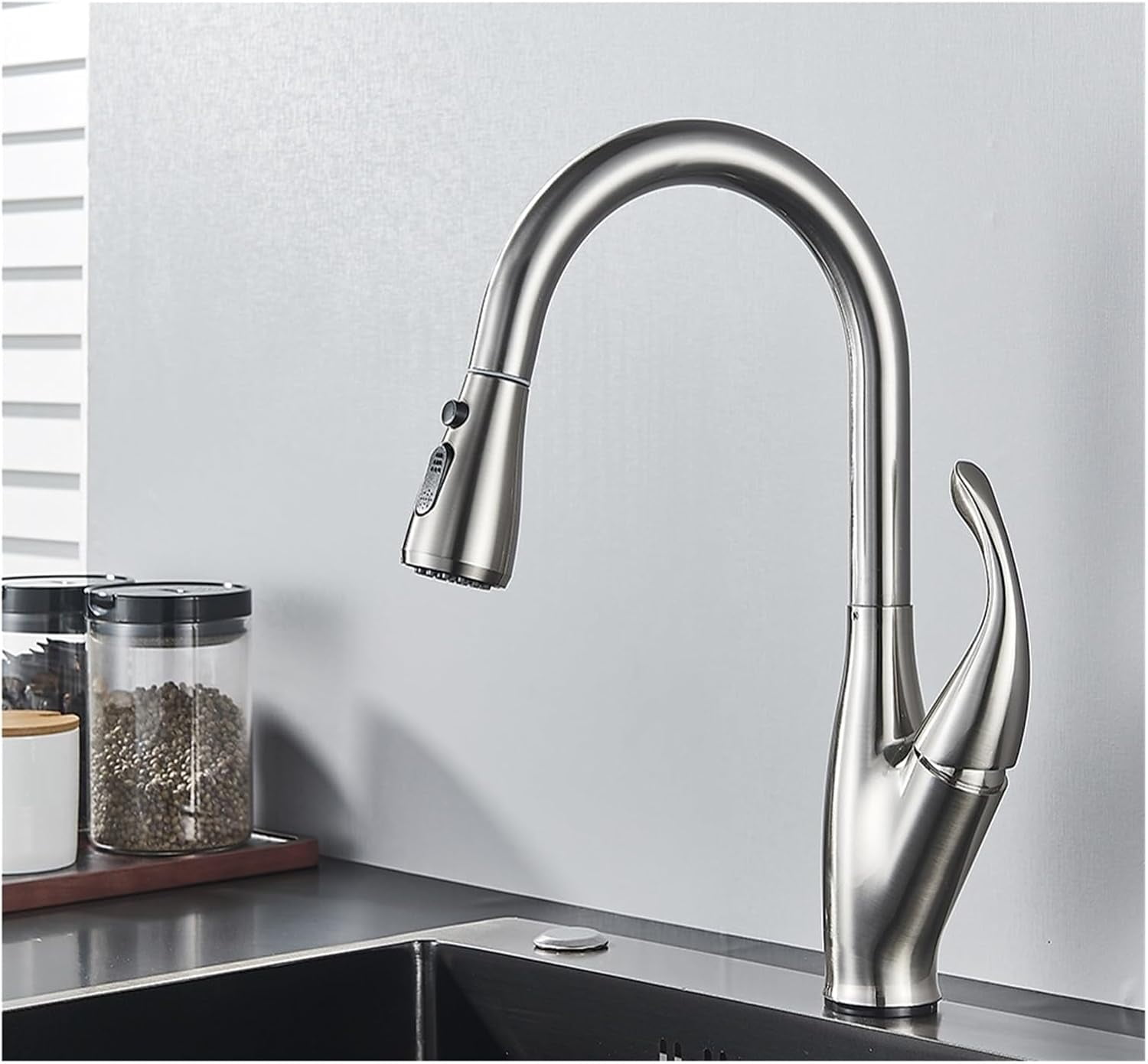 Black Pull Out Kitchen Faucet 360 Rotation Single Handle Hot&Cold Mixer ...