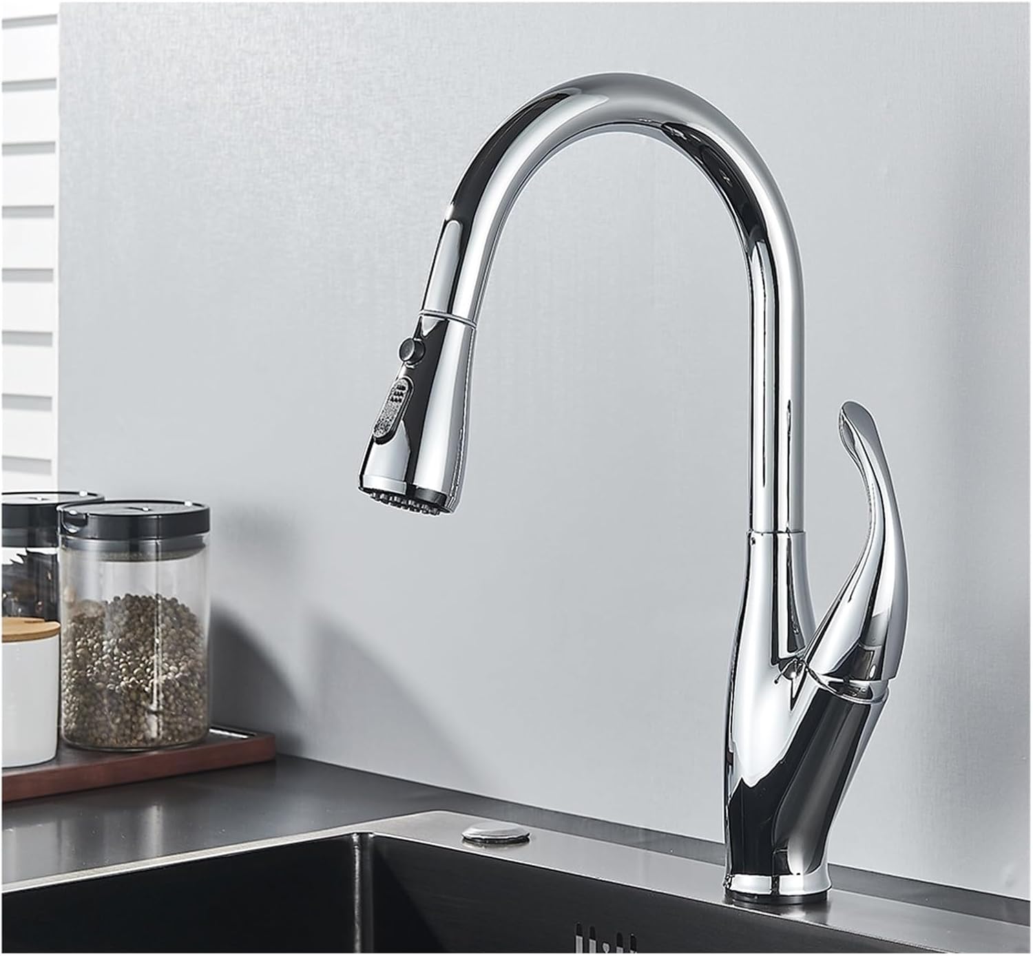 Black Pull Out Kitchen Faucet 360 Rotation Single Handle Hot&Cold Mixer ...